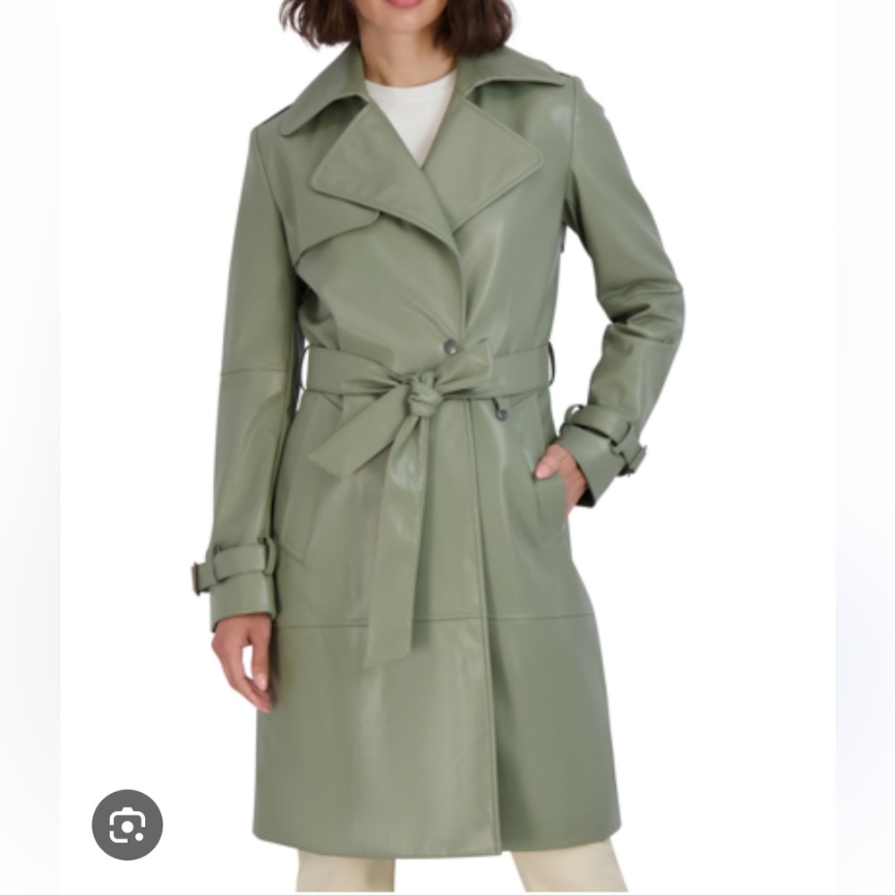 Gently Used Green Faux Leather Trench Coat - Gem